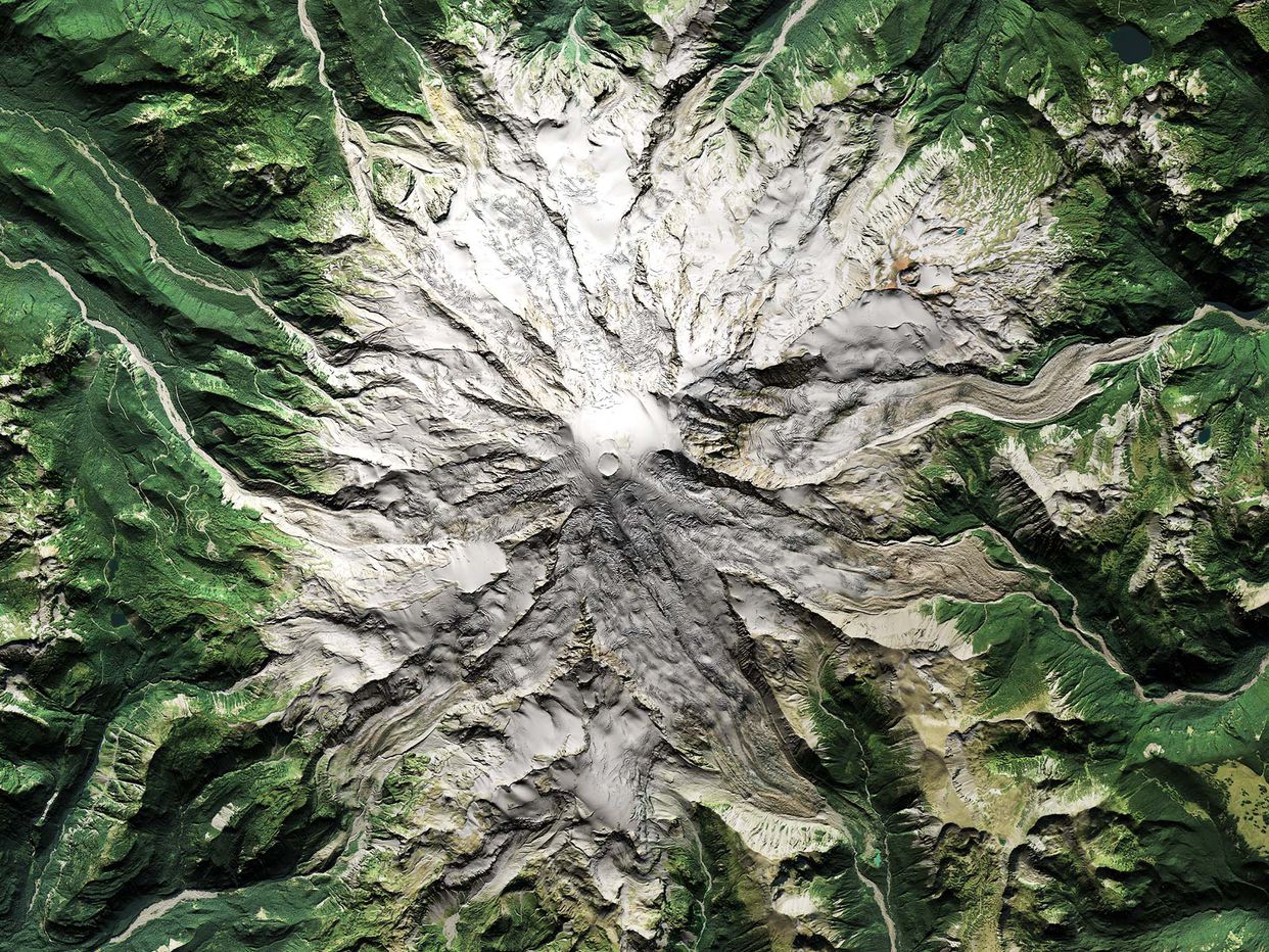 Mount Rainier Natural Color Map Art